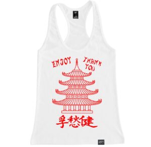 ftd apparel women's chinese take out racerback tank top - medium white