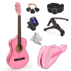 30" wood classical guitar with case and accessories for kids/girls/boys/beginners (pink)