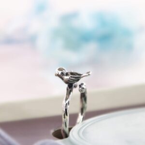 Helen de Lete Women's Vintage Bird on The Tree 925 Sterling Silver Open Ring