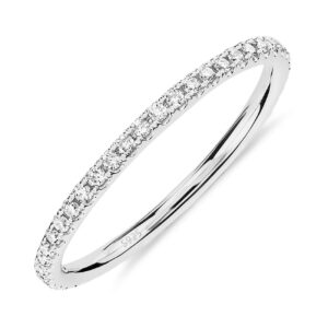 pavoi rhodium plated 925 sterling silver stackable cz ring for women | thin band for stacking | simulated diamond eternity wedding band | size 7