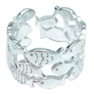 helen de lete simple school fish geometric pattern 925 sterling silver open ring-white silver