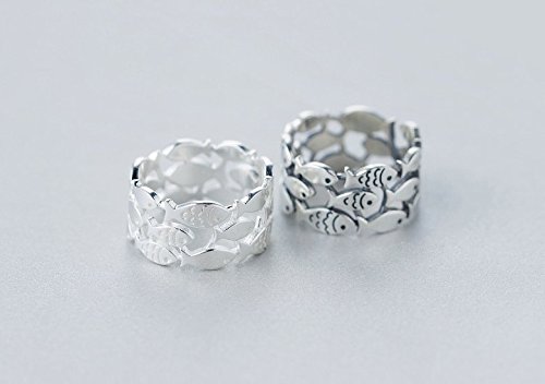 Helen de Lete Simple School Fish Geometric Pattern 925 Sterling Silver Open Ring-white silver