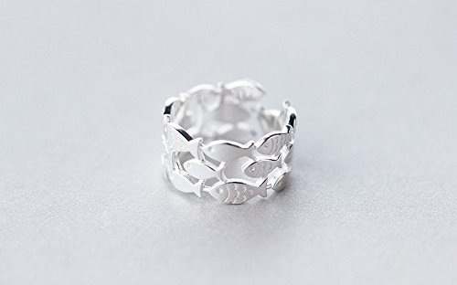 Helen de Lete Simple School Fish Geometric Pattern 925 Sterling Silver Open Ring-white silver