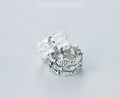 Helen de Lete Simple School Fish Geometric Pattern 925 Sterling Silver Open Ring-white silver