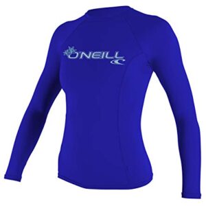 O'NEILL Wetsuits UV Sun Protection Womens Basic Skins Long Sleeve Crew Sun Shirt Rash Guard, Tahitian Blue, Small