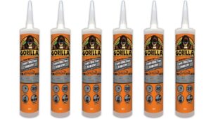 gorilla heavy duty construction adhesive, 9 ounce cartridge, white, (pack of 6)