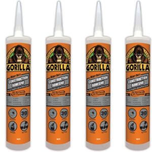 Gorilla Heavy Duty Construction Adhesive, 9 Ounce Cartridge, White, (Pack of 6)