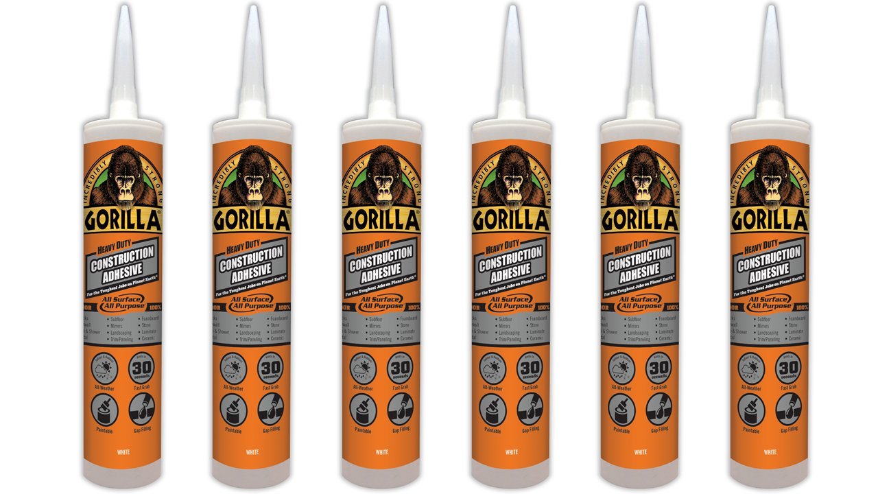 Gorilla Heavy Duty Construction Adhesive, 9 Ounce Cartridge, White, (Pack of 6)