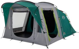 coleman tent oak canyon 4, 4 person family tent with blackout bedroom technology, 4 man camping tent with 2 extra dark sleeping cabins, 100 percent waterproof, easy to pitch