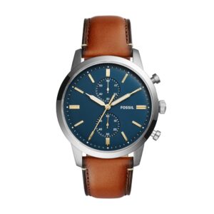 fossil men's townsman quartz stainless steel and leather chronograph watch, color: silver, luggage (model: fs5279)