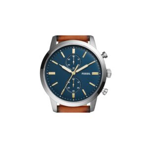 Fossil Men's Townsman Quartz Stainless Steel and Leather Chronograph Watch, Color: Silver, Luggage (Model: FS5279)