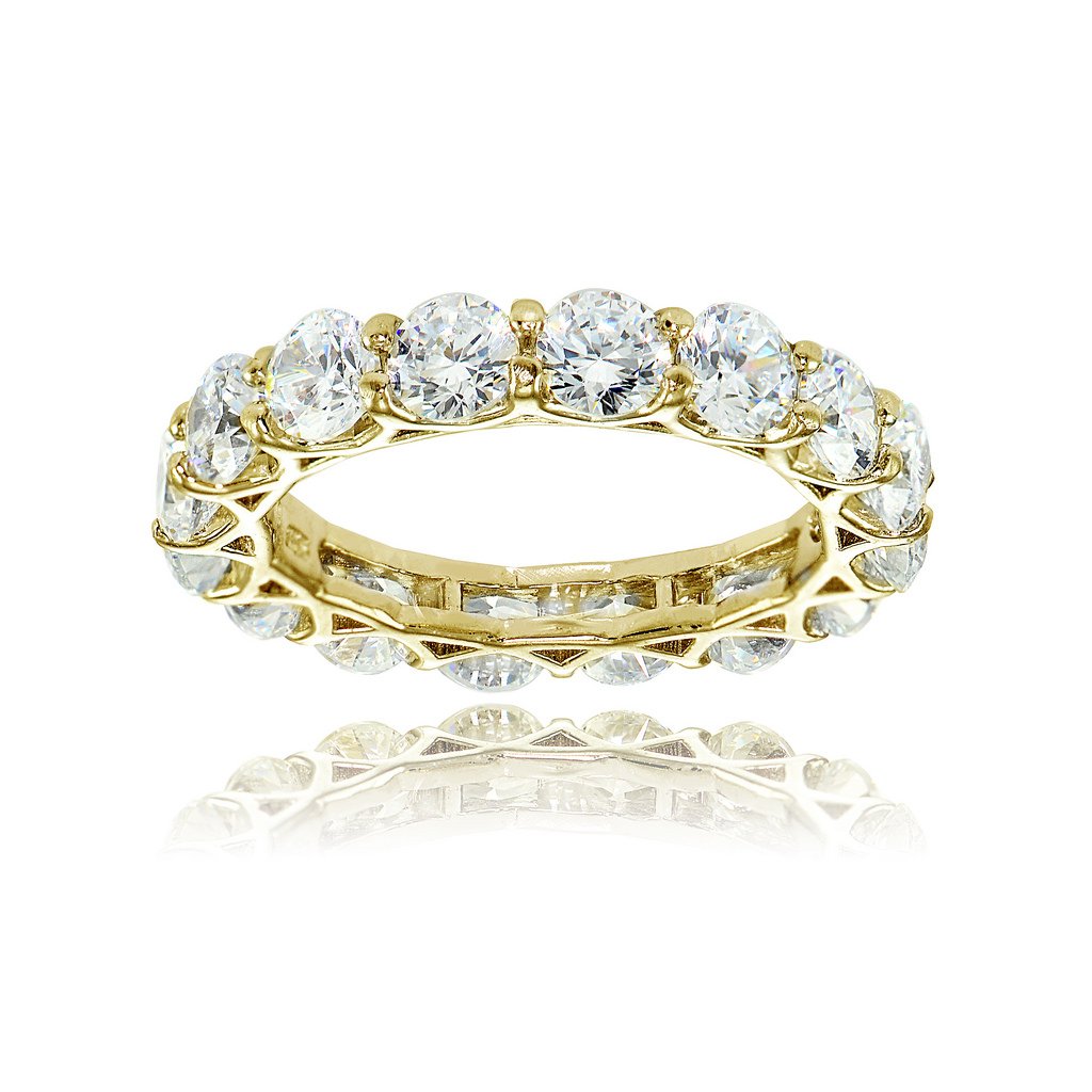 Hoops & Loops Yellow Gold Flashed Sterling Silver Cubic Zirconia 4mm Round-cut Eternity Band Ring