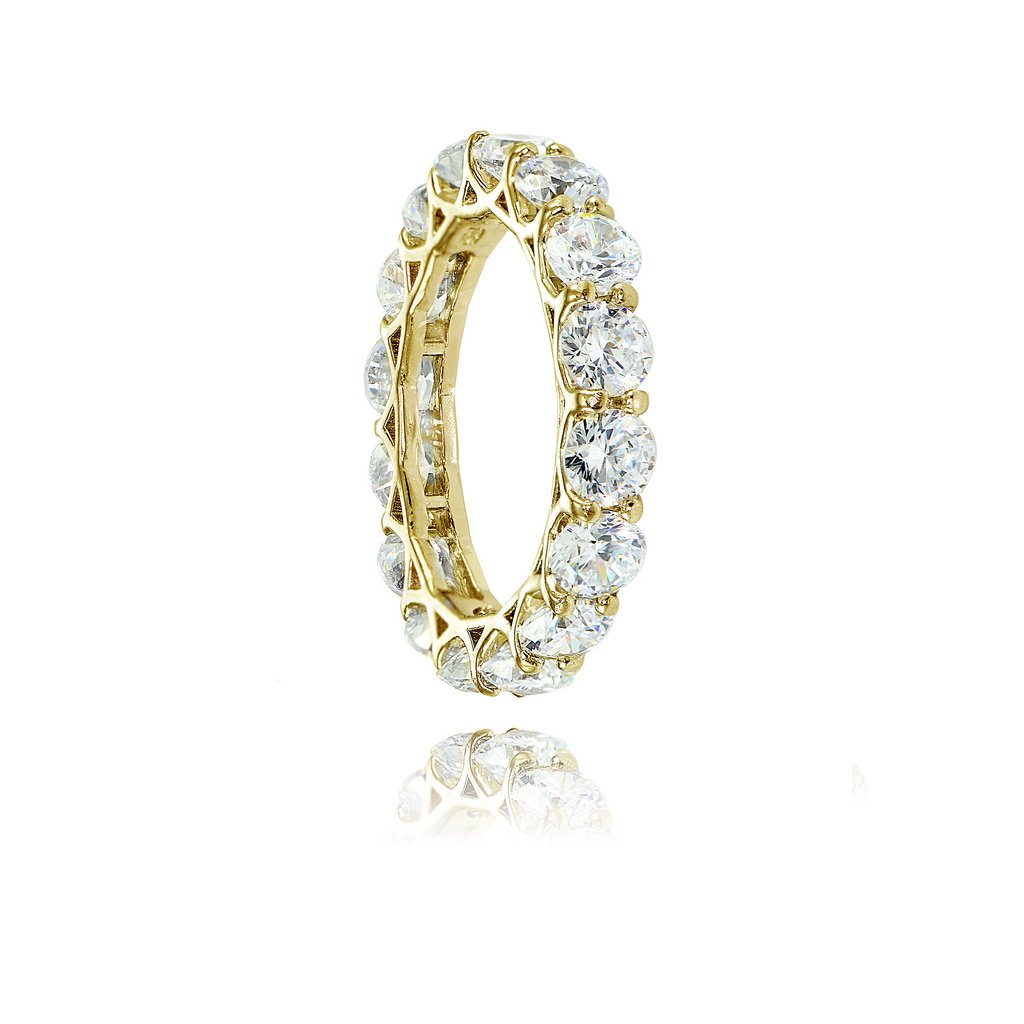 Hoops & Loops Yellow Gold Flashed Sterling Silver Cubic Zirconia 4mm Round-cut Eternity Band Ring