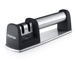 gourmia gsh9720 knife sharpener 2 stage portable honing stone with coarse & extra fine sharpening features built in handle