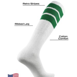 TCK Retro 3 Stripe Tube Socks (Kelly Green, Large)