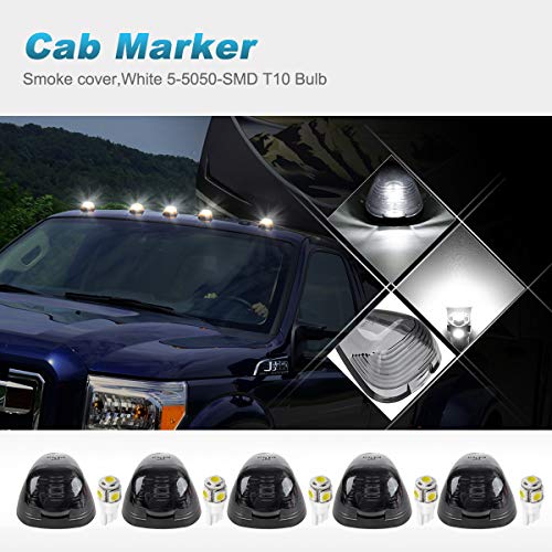 Partsam 5X Black Smoke Lens Cab Roof Marker Running Lamps w/White LED Lights Compatible with Ford F150 F250 F350 F450 F550 F650 F750 E150 E250 E350 E450 1999-2016 Super Duty Pickup Trucks