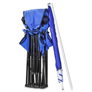 GoTeam Nylon Portable Double Folding Chair w/Removable Umbrella, Cooler Bag and Carry Case, For Beach,Camping - Blue