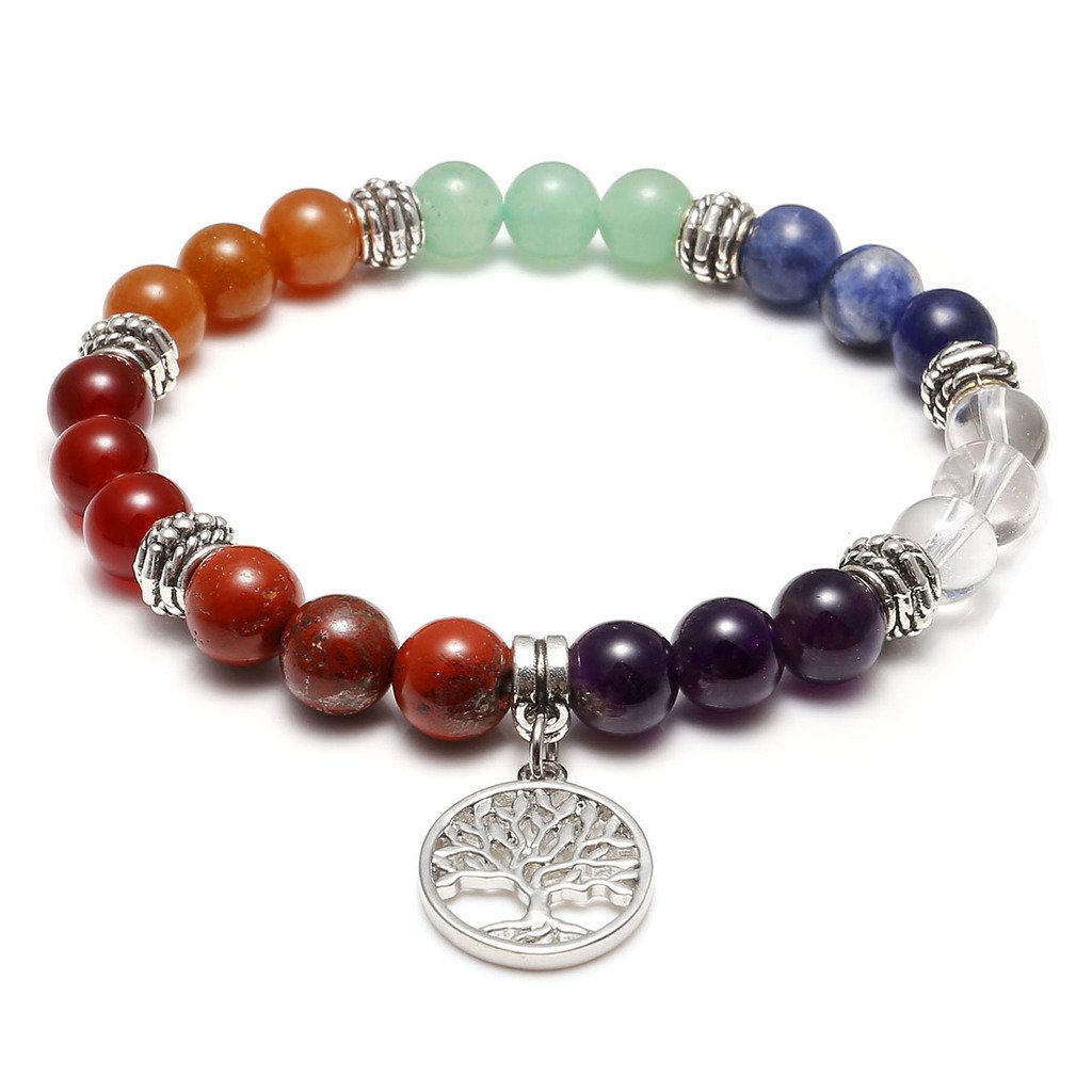 Jovivi 7 Chakra Gemstone Tree Life Healing Crystal Stretch Bracelet Natural Round Stone Beads Bracelet for Women Men Yoga Balancing Meditation