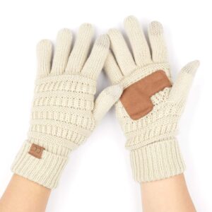 c.c hatsandscarf cc exclusives women solid ribbed glove with smart tips (g-20) (beige)