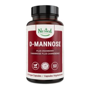 nested naturals d-mannose 500mg caspules with cranberry extract, d mannose cranberry pills, urinary & bladder support, 60 vegan capsules