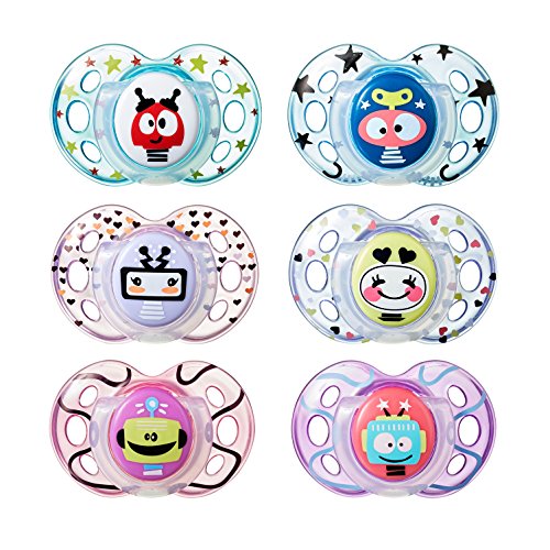 Tommee Tippee Fun Style Pacifiers, Symmetrical Design, BPA-Free Silicone Binkies, 18-36m, 2 Count, Colors and Designs Vary