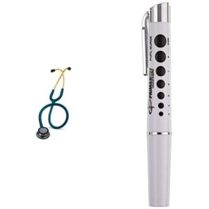 3m littmann classic iii stethoscope, rainbow-finish, caribbean blue tube, 27 inch, 5807 and primacare dl-9325 reusable led penlight with pupil gauge bundle