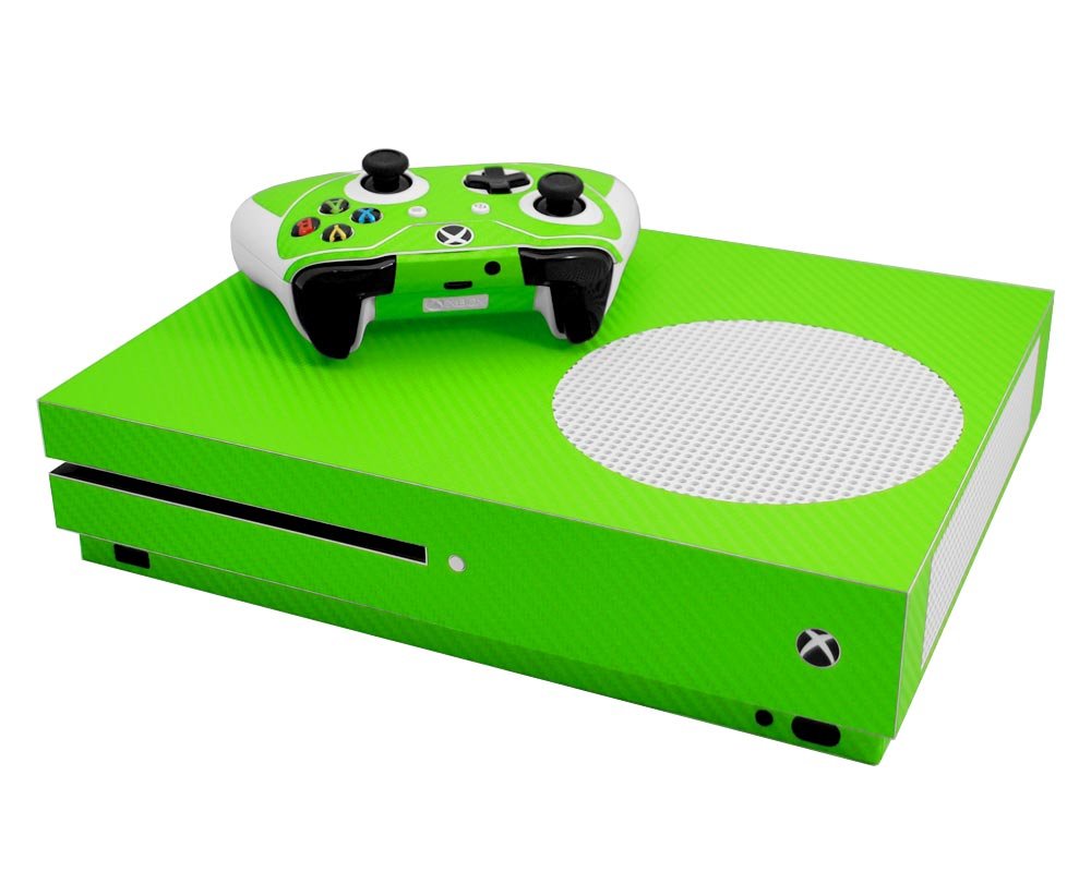 3D Carbon Fiber Lime Green - Air Release Vinyl Decal Mod Skin Kit by System Skins - Compatible with Microsoft Xbox One Slim (XB1 Slim)