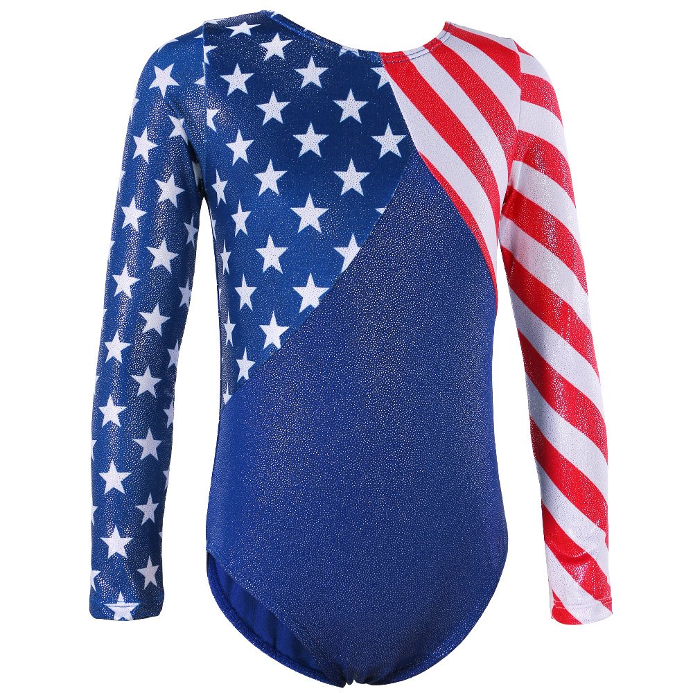 Gymnastics Leotards for Toddler Girls Patriotic Sparkle Red Blue Athletic Dancewear B146_US_8A