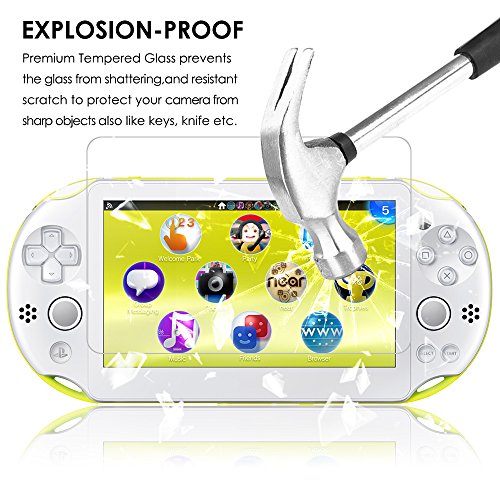 AFUNTA Screen Protectors Compatible Sony PlayStation Vita 2000 with Back Covers, 2 Pack (4 Pcs) Tempered Glass for Front Screen and HD Clear PET Film Compatible The Back, PS Vita PSV 2000