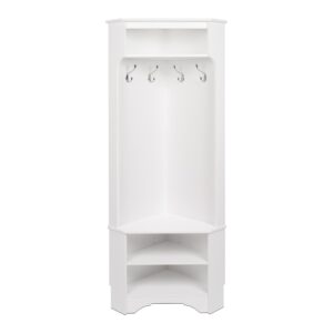 prepac white corner hall tree: multifunctional corner clothes rack with corner shoe shelf - elegant & space-saving corner solution for your home