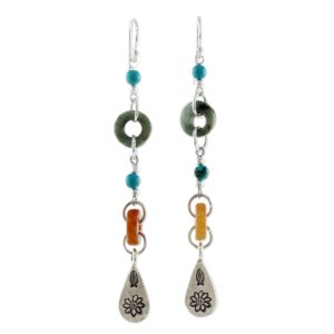 novica artisan handcrafted jade earrings silver dangle | turquoise dangle earrings sterling silver | sterling silver beaded earrings | fine sterling silver earrings | multi gem earrings for women