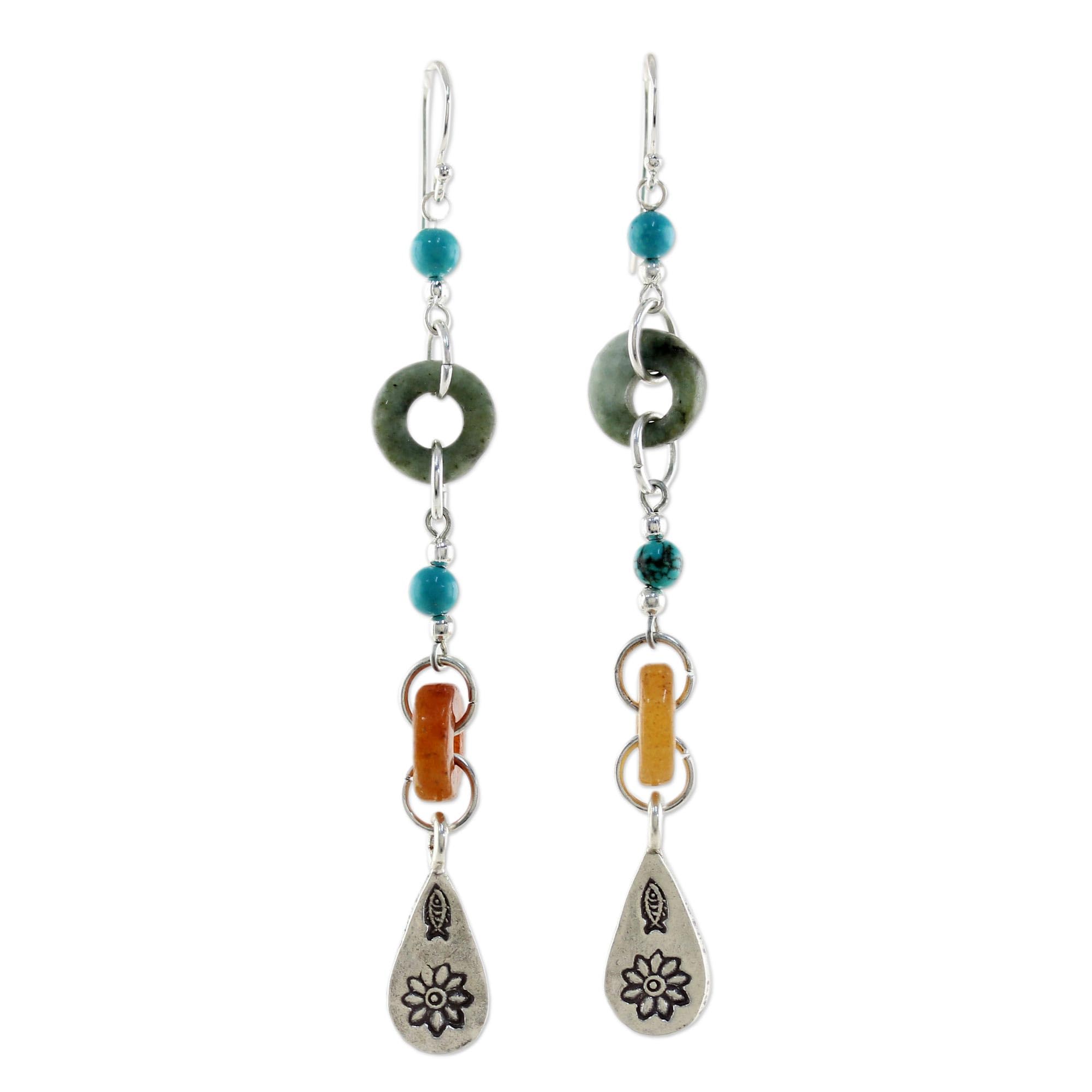 NOVICA Artisan Handcrafted Jade Earrings Silver Dangle | Turquoise Dangle Earrings Sterling Silver | Sterling Silver Beaded Earrings | Fine Sterling Silver Earrings | Multi Gem Earrings For Women