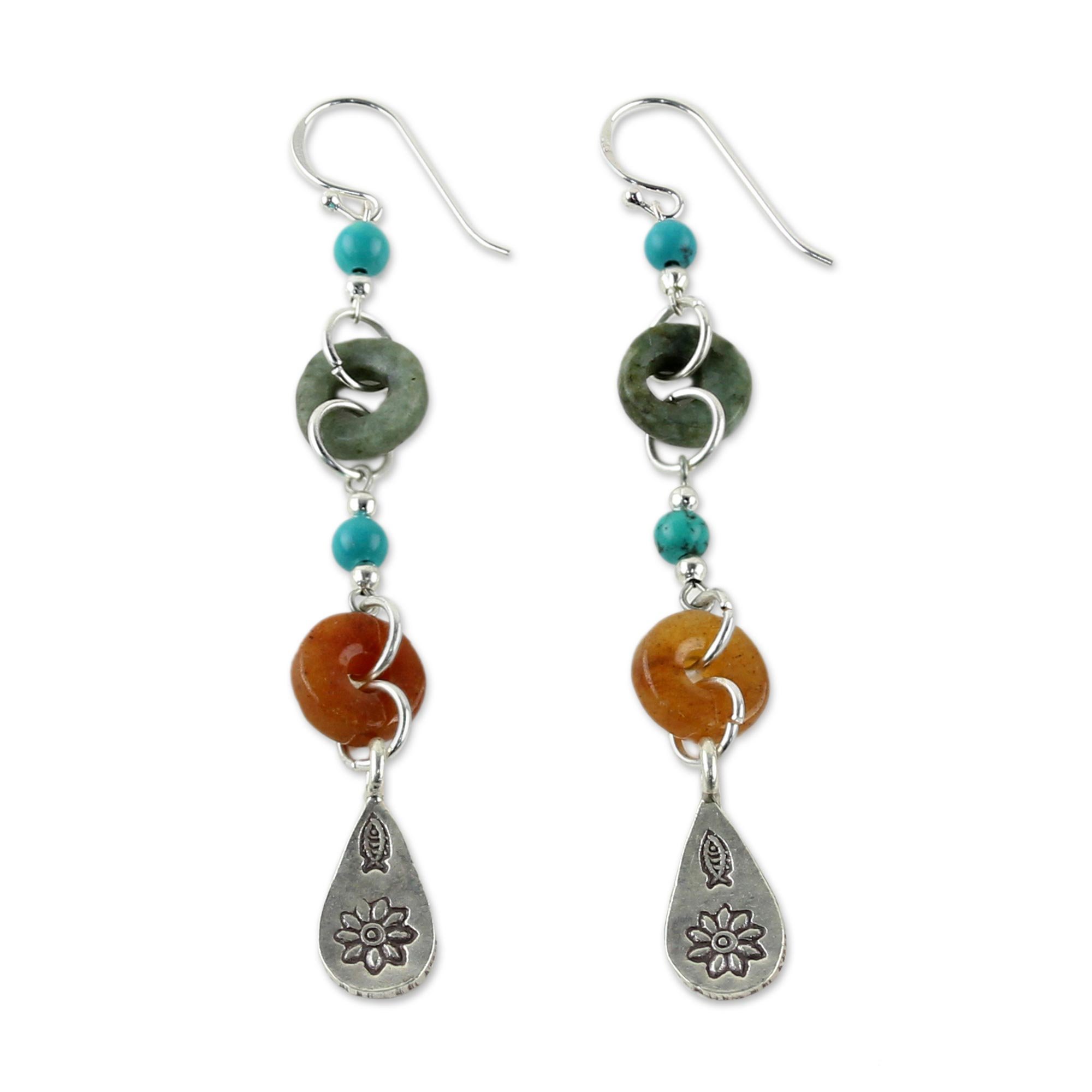 NOVICA Artisan Handcrafted Jade Earrings Silver Dangle | Turquoise Dangle Earrings Sterling Silver | Sterling Silver Beaded Earrings | Fine Sterling Silver Earrings | Multi Gem Earrings For Women