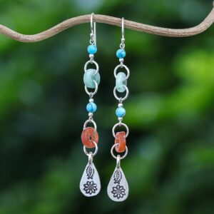 NOVICA Artisan Handcrafted Jade Earrings Silver Dangle | Turquoise Dangle Earrings Sterling Silver | Sterling Silver Beaded Earrings | Fine Sterling Silver Earrings | Multi Gem Earrings For Women