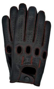 riparo genuine leather full-finger driving gloves (large, black/red thread)