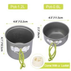 G4Free 2/4/13 PCS Camping Cookware Mess Kit Hiking Backpacking Picnic Cooking Bowl Non Stick Pot Knife Spoon Set