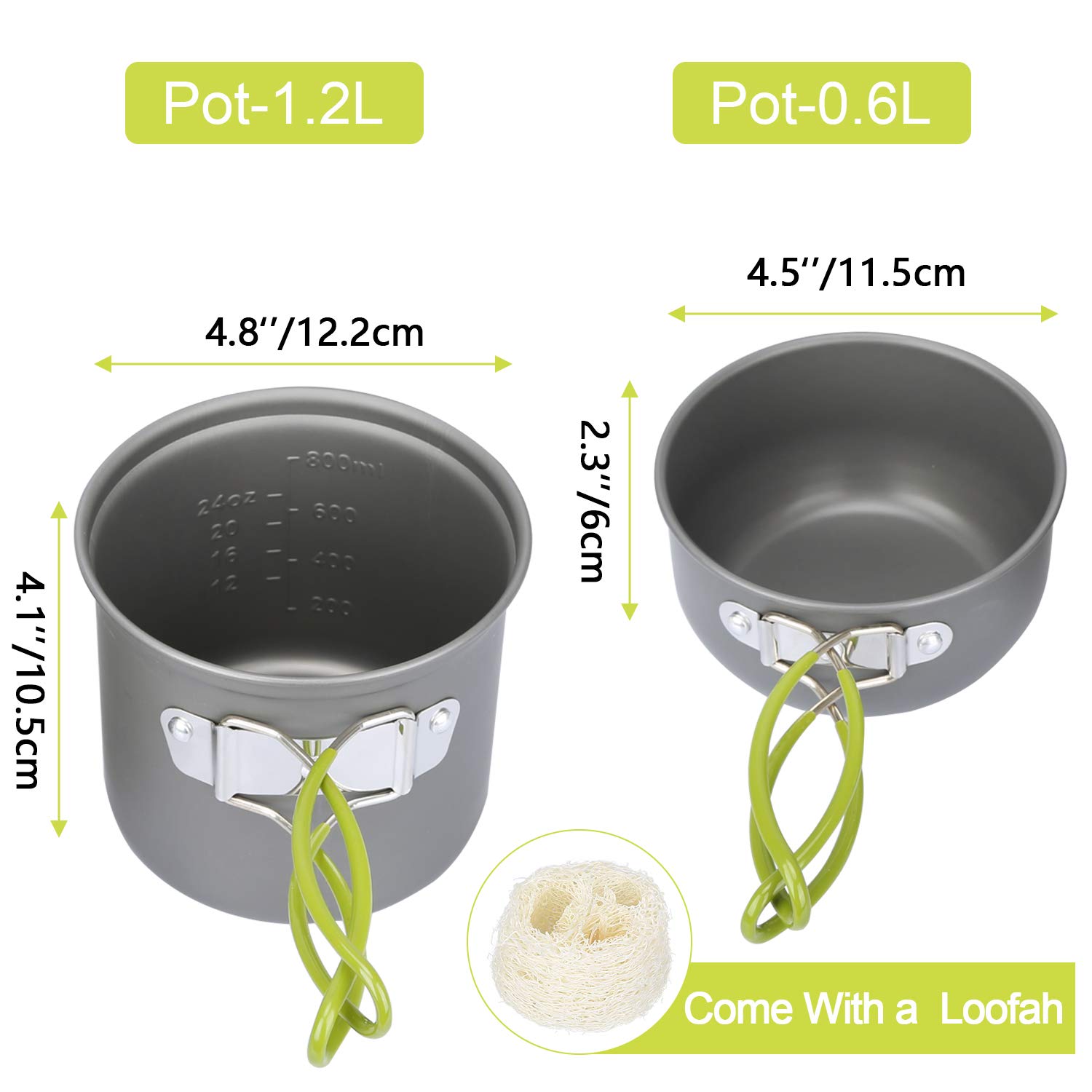 G4Free 2/4/13 PCS Camping Cookware Mess Kit Hiking Backpacking Picnic Cooking Bowl Non Stick Pot Knife Spoon Set