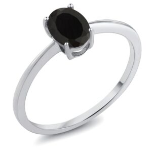 gem stone king 10k white gold black onyx solitaire engagement ring for women (0.80 cttw, oval 7x5mm, gemstone december birthstone, size 5)