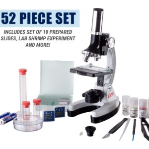 AmScope - M30-ABS-KT2-W-WM 1200X 52-pcs Kids Student Beginner Microscope Kit with Slides, LED Light, Storage Box and Book"The World of The Microscope" White