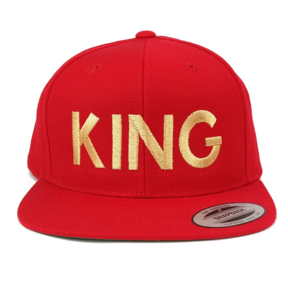 Trendy Apparel Shop FLEXFIT KING Metallic Gold Embroidered Flat Bill Snapback Cap - Red