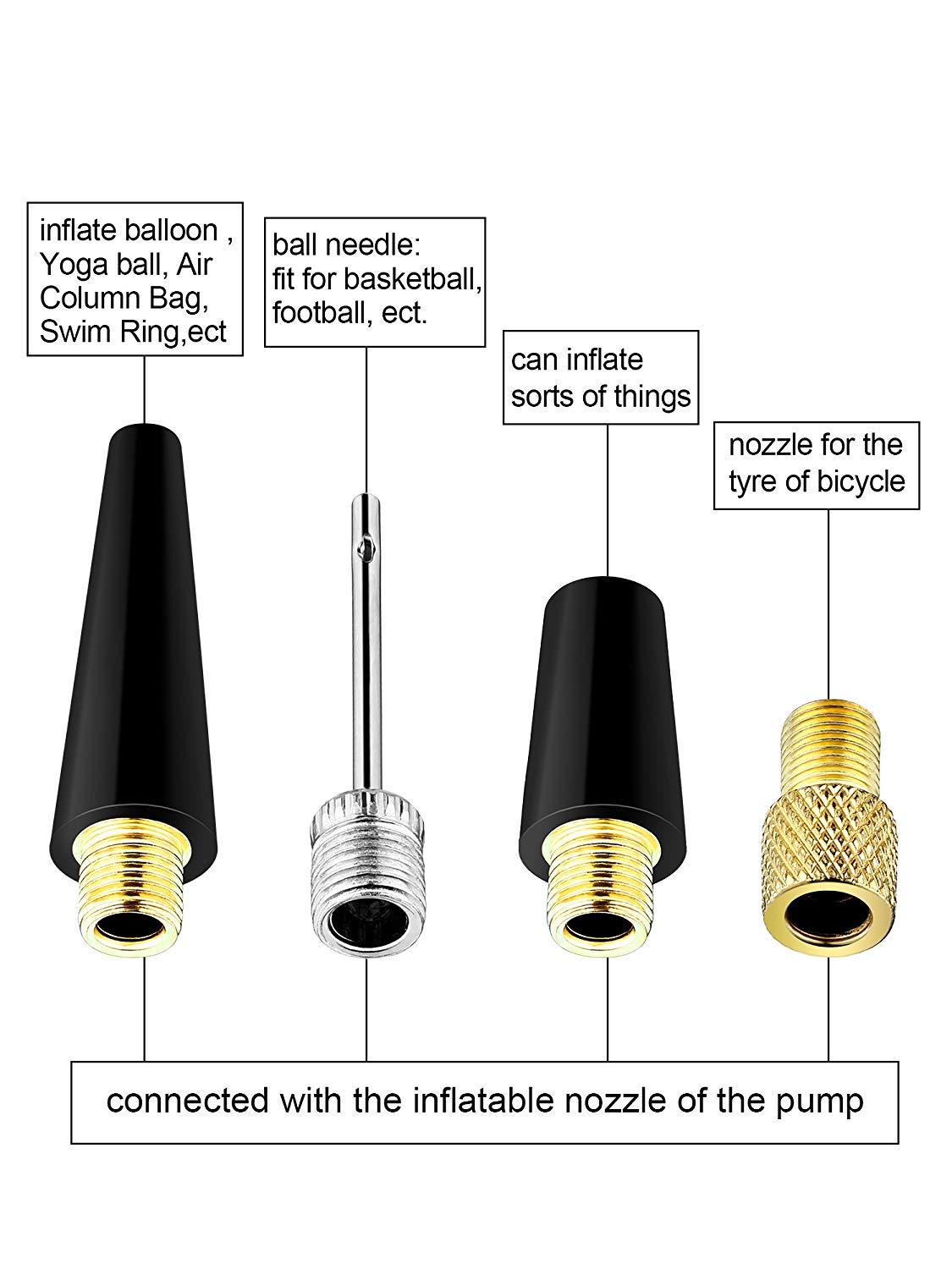 Flammi Bike Tire Valve Adapter Ball Pump Needle Balloon Nozzle Inflation Kit, Inflator Adapter Air Pump Accessories for Standard Pump or Air Compressor (4PCS Needle Nozzle Adapter Set)