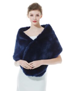 beautelicate women's faux fur shawl stoles wrap for bridal/wedding/party-s62 navy blue, navy blue, 67"x14"