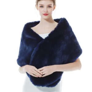 BEAUTELICATE Women's Faux Fur Shawl Stoles Wrap for Bridal/Wedding/Party-S62 Navy Blue, Navy Blue, 67"x14"