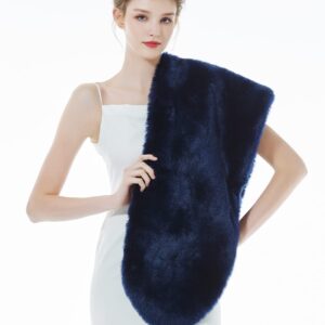 BEAUTELICATE Women's Faux Fur Shawl Stoles Wrap for Bridal/Wedding/Party-S62 Navy Blue, Navy Blue, 67"x14"