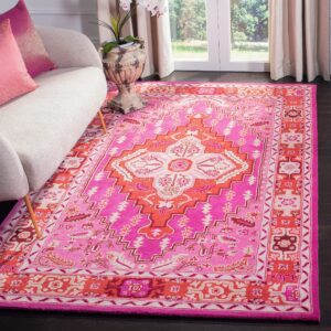 safavieh bellagio collection accent rug - 4' x 6', red & pink, handmade medallion wool, ideal for high traffic areas in entryway, living room, bedroom (blg545b)