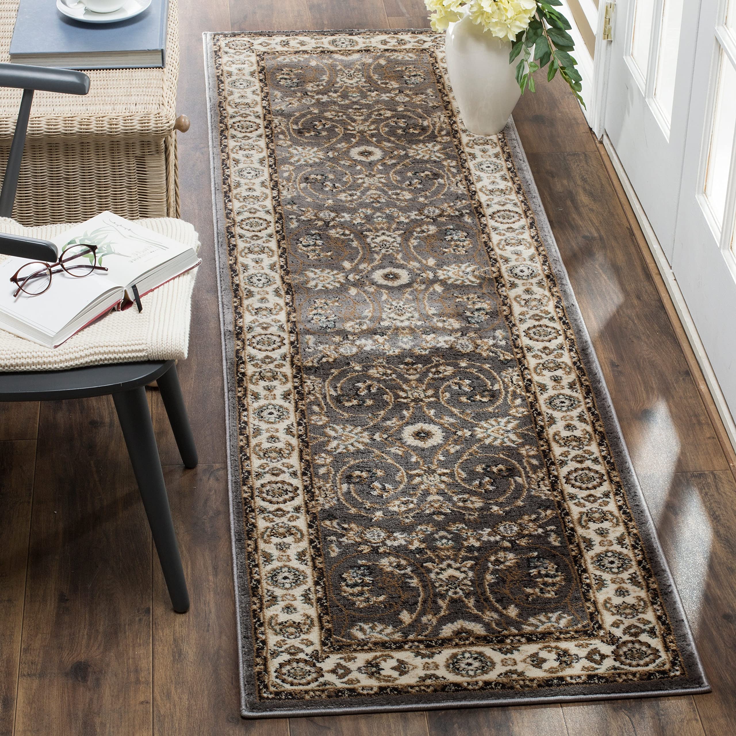 SAFAVIEH Lyndhurst Collection Area Rug - 9' x 12', Grey & Cream, Traditional Oriental Design, Non-Shedding & Easy Care, Ideal for High Traffic Areas in Living Room, Bedroom (LNH340G)