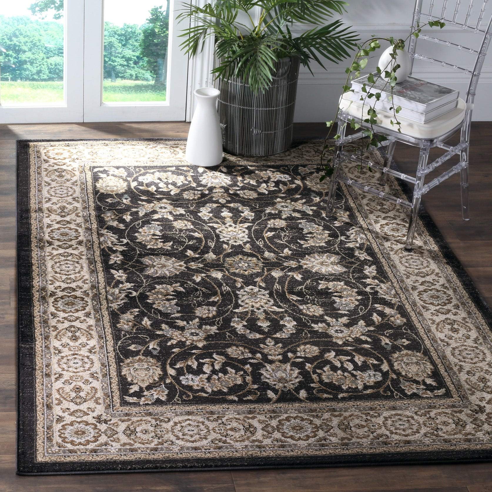 SAFAVIEH Lyndhurst Collection Area Rug - 9' x 12', Grey & Cream, Traditional Oriental Design, Non-Shedding & Easy Care, Ideal for High Traffic Areas in Living Room, Bedroom (LNH340G)