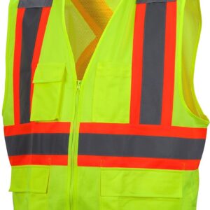 Pyramex Safety RCZ2410L RCZ24 Series Vest Hi-Vis Lime Vest with Contrasting Reflective Tape - Size Large