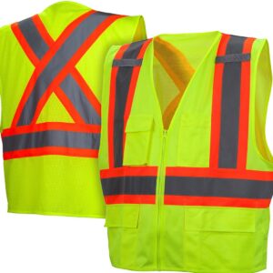 Pyramex Safety RCZ2410L RCZ24 Series Vest Hi-Vis Lime Vest with Contrasting Reflective Tape - Size Large