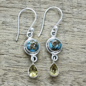 NOVICA Artisan Handcrafted Dangle Earrings | .925 Sterling Silver Droplet earrings | 2 Carat India Dangle Earrings | Composite Turquoise Gemstone | Reconstituted Drop-Shaped | Sunny Droplets Themed